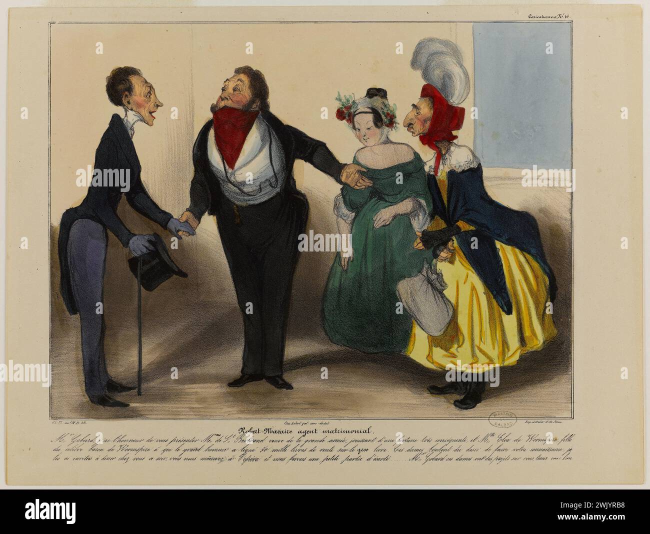 Honoré Daumier (1808-1879). "Robert Macaire Matrimonial agent". Colored and erased lithography ...