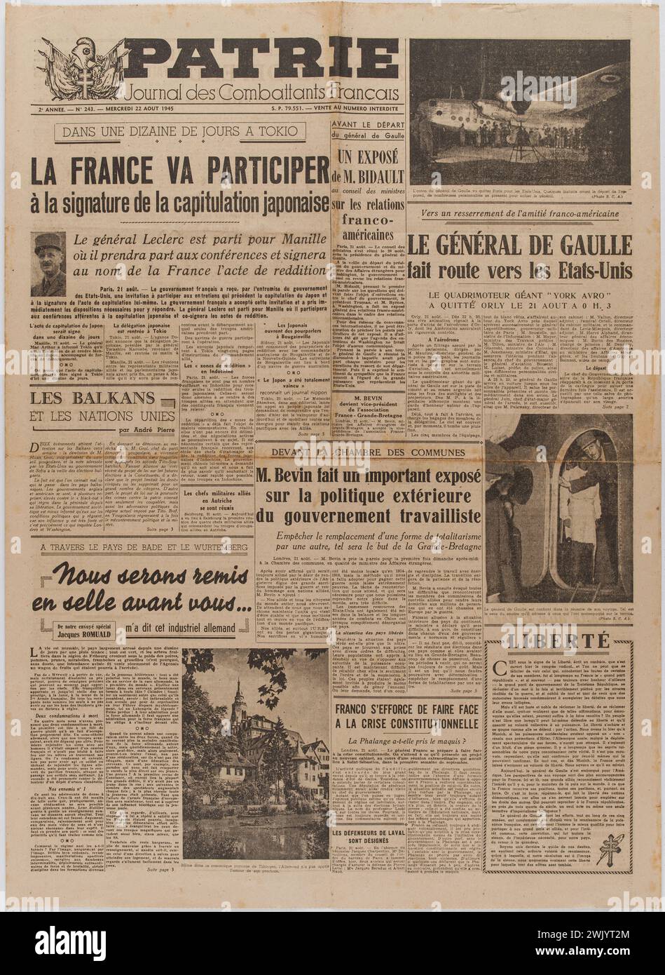 Journal "homeland. Journal of French fighters" of August 22, 1945 ...
