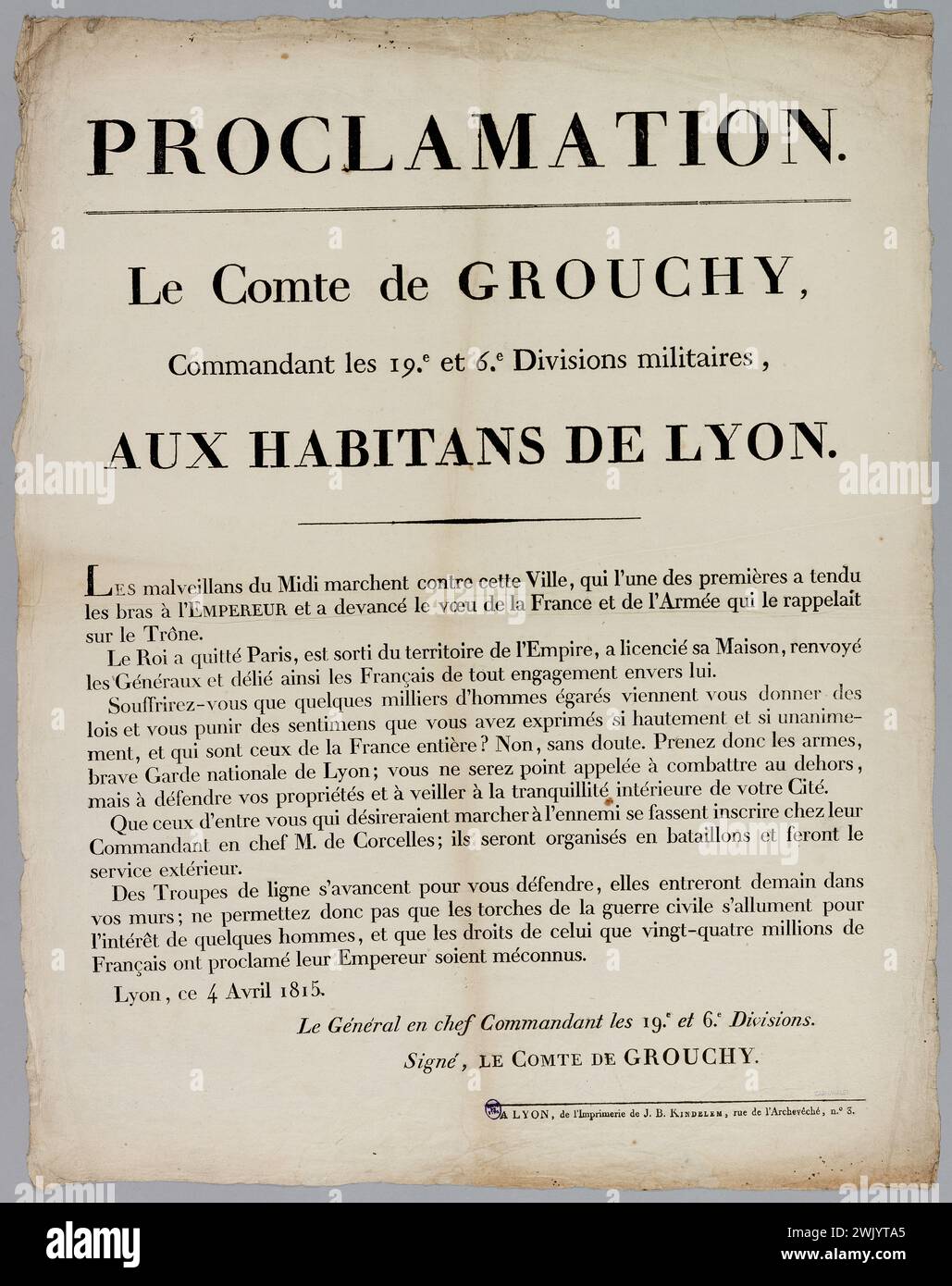 Kindelem, Jean-Baptiste, Proclamation./ The Count of Grouchy ...