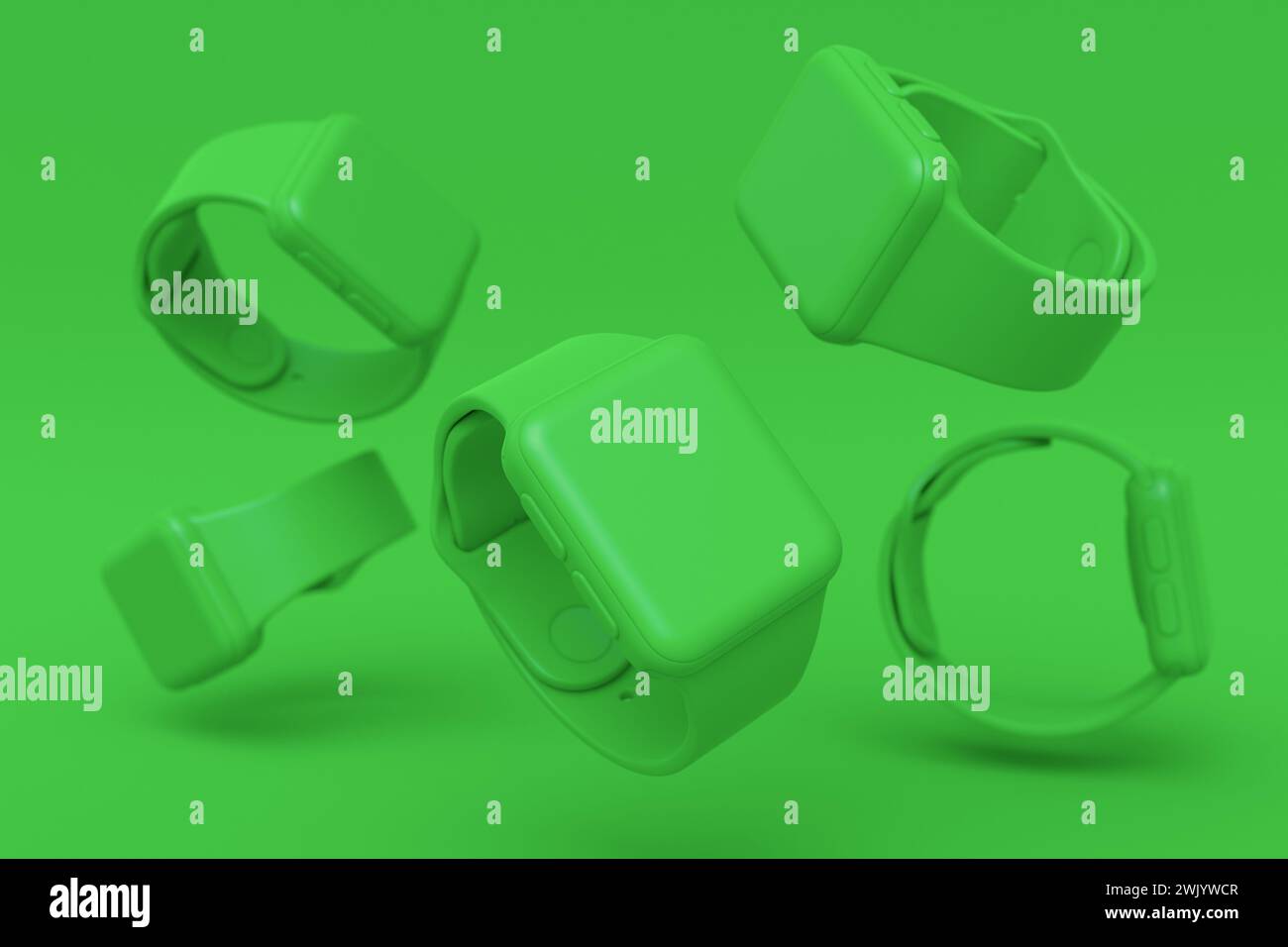 Set of smart watches with straps on monochrome background. 3D render ...