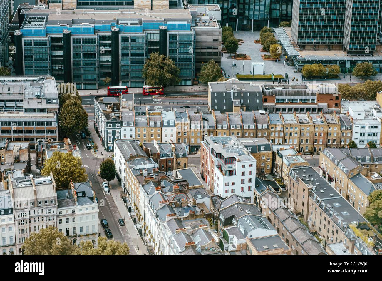 Aerial view facing north of densely packed urban London, including ...