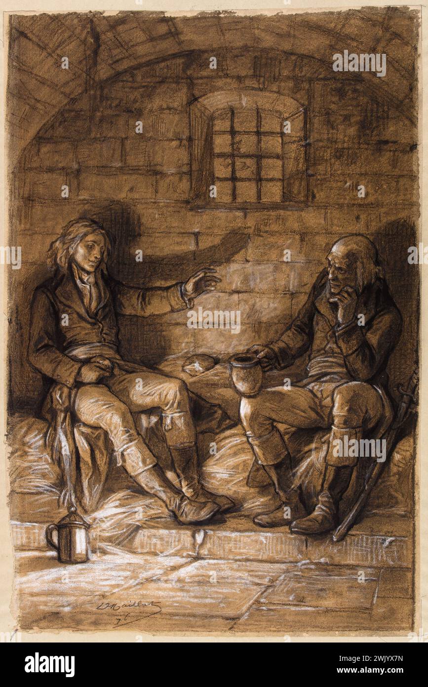 Diogenes Ulysse Napoleon Maillart (1840-1926). Cimourdain in the Gauvain dungeon. Illustration ...