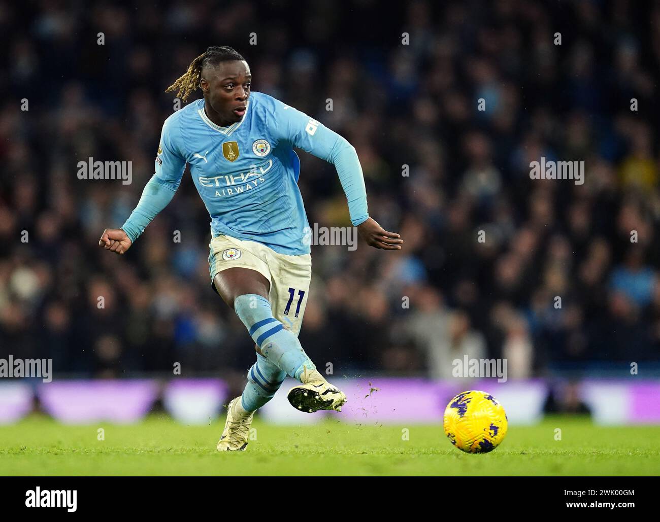 Manchester Citys Jeremy Doku During The Premier League Match At The Etihad Stadium Manchester