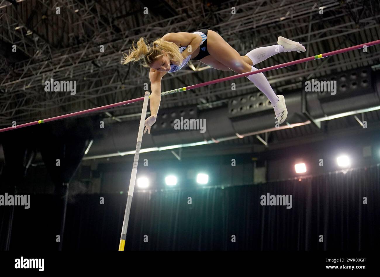Molly Caudery clears 4.61 m during the Pole Vault - Women Final during ...