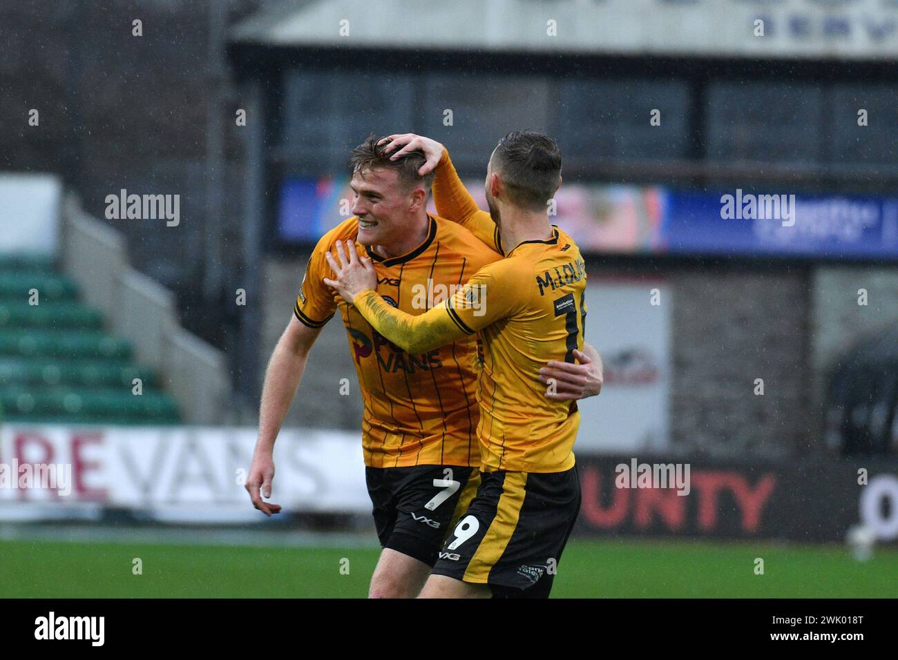 Will Evans of Newport County (l) celebrates after he scores his teams ...
