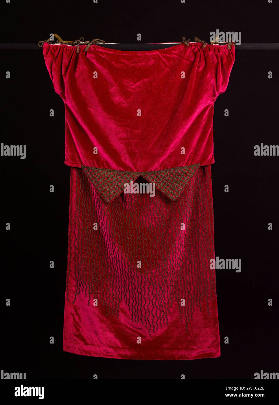 Babani. Dress. Raspberry silk velvet, gold metal wire embroidery, gold ...