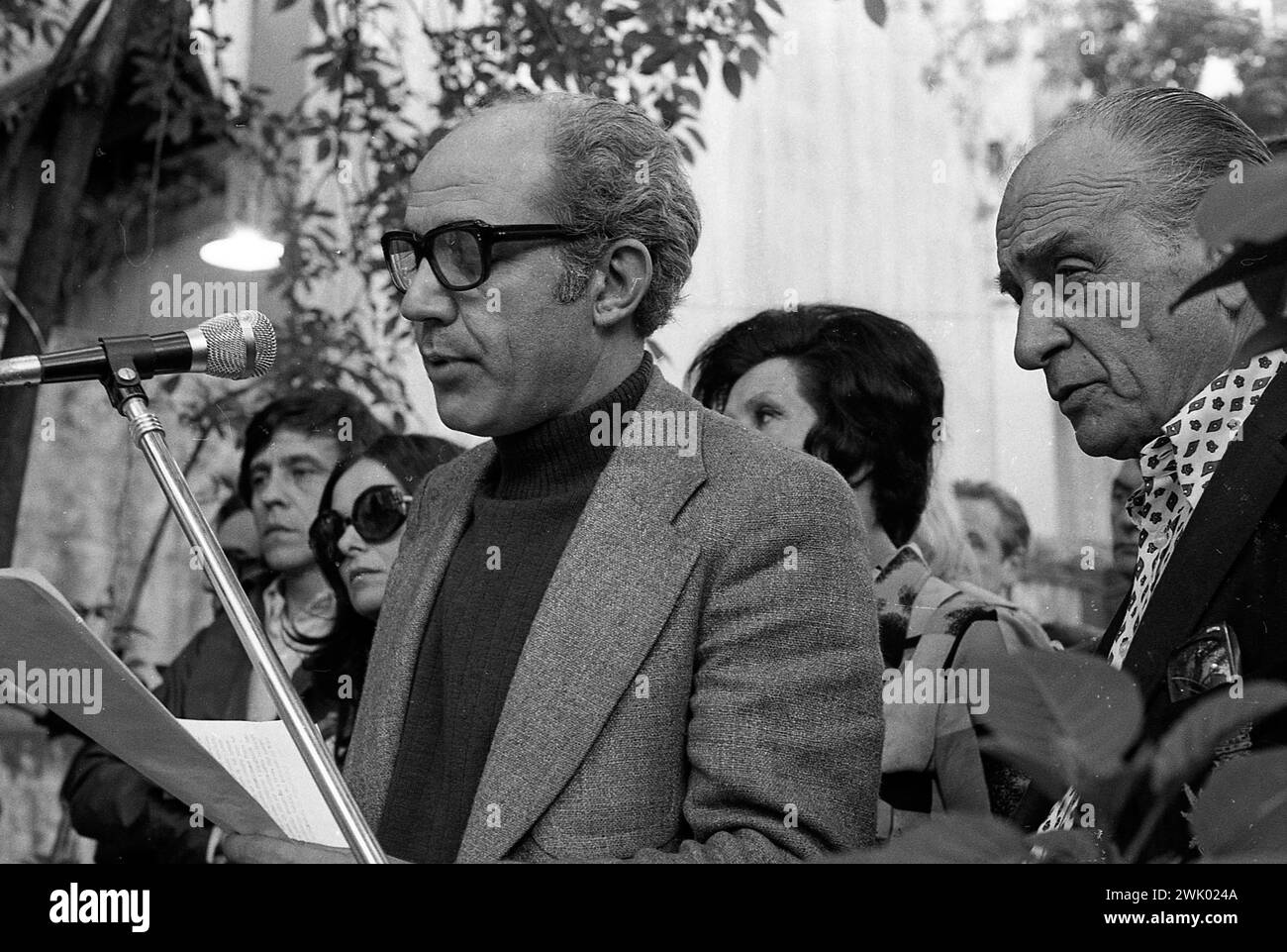 Argentine actor Jorge Rivera López (left) gives a speech during a union ...