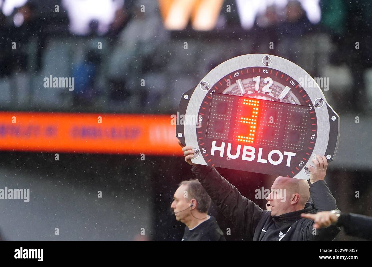 A view of 3 minutes of injury time displayed on an LCD board by fourth ...
