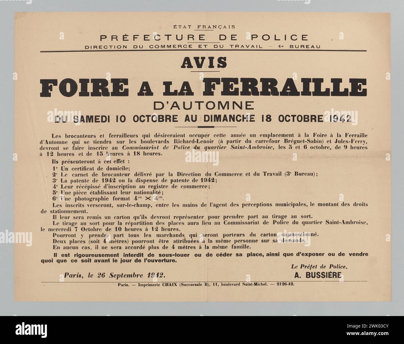 Imprimerie Chaix, French State/ Police Prefecture/ Trade and Work ...