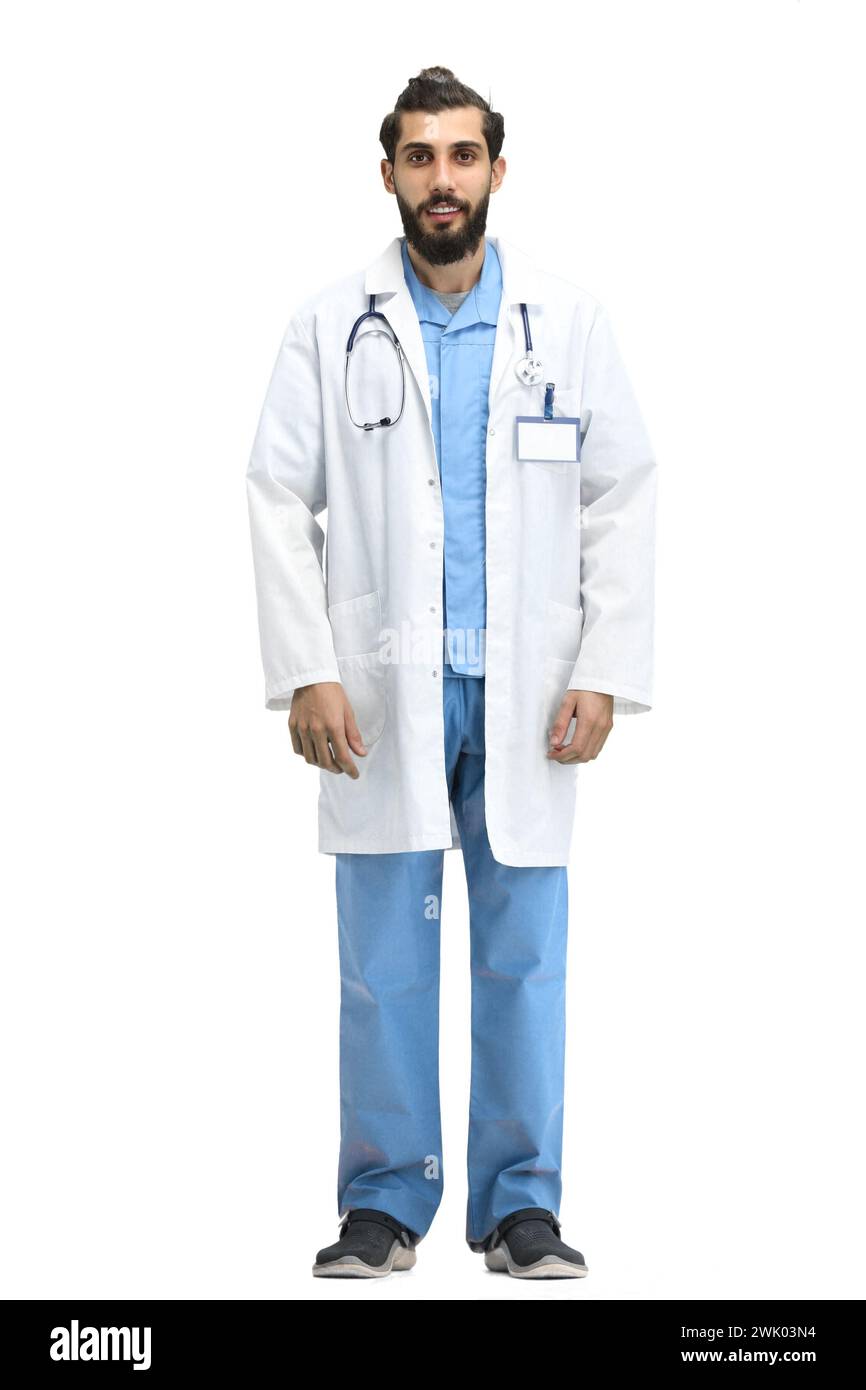 Male doctor, full-length, on a white background Stock Photo - Alamy