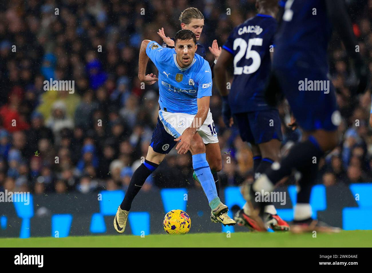 Rodrigo of Manchester City runs with the ball during the Premier League ...