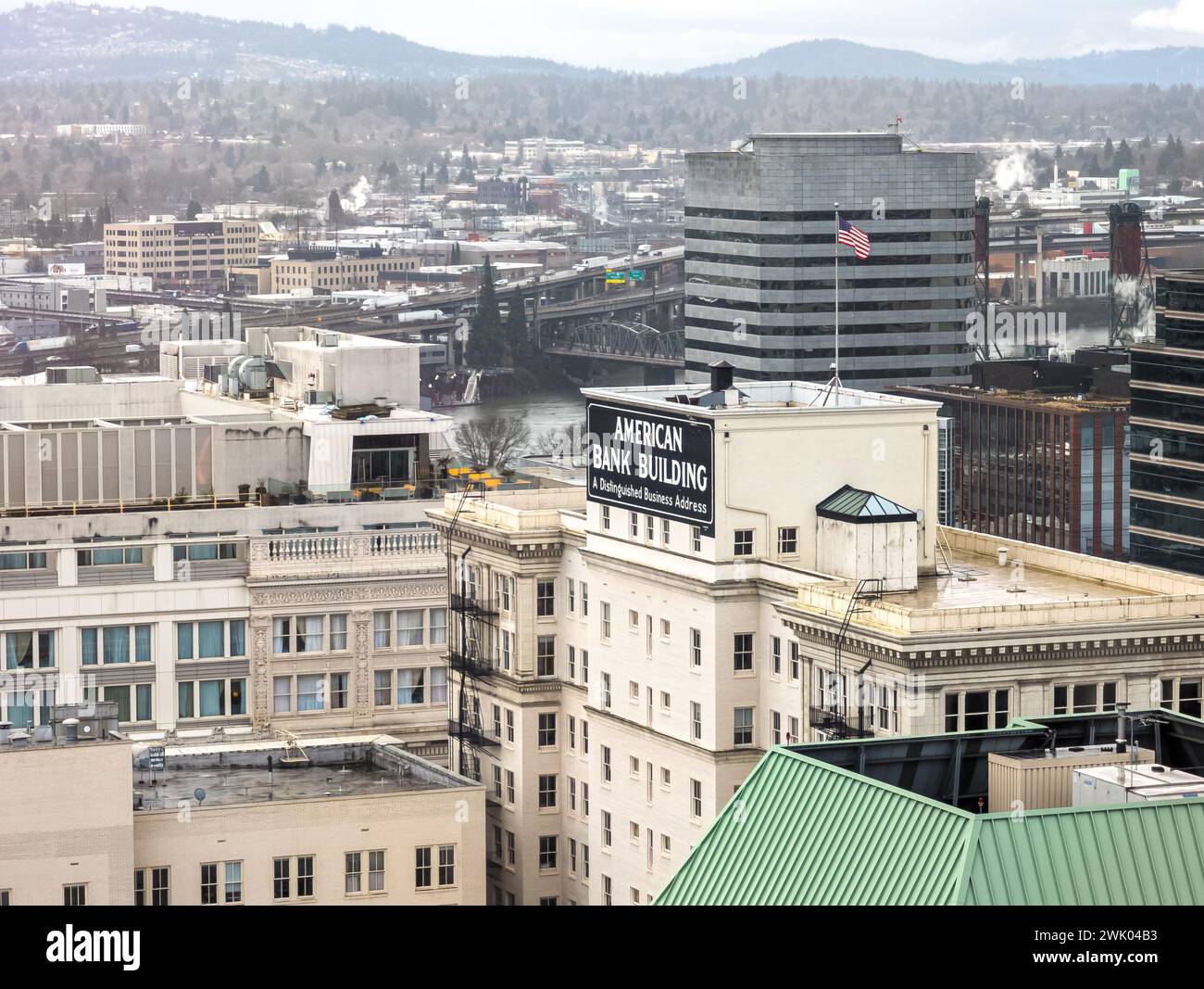 Portland, Oregon, USA - 02.15.2024: View of Portland from a high point ...