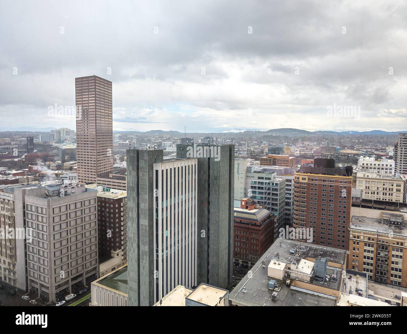 Portland, Oregon, USA - 02.15.2024: View of Portland from a high point ...