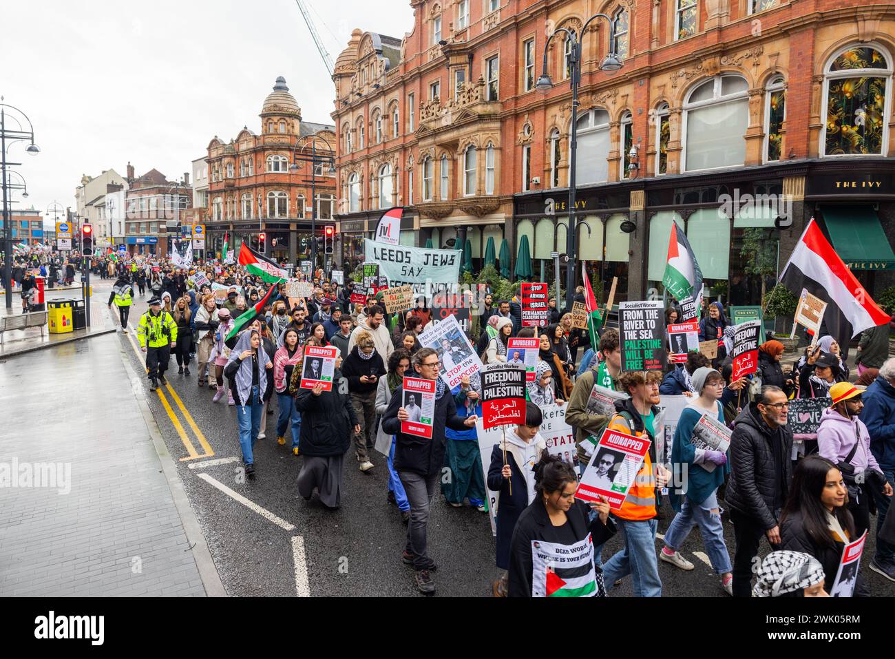 Leeds, UK. 17 FEB, 2024. Pro Palestine protestors march through the ...