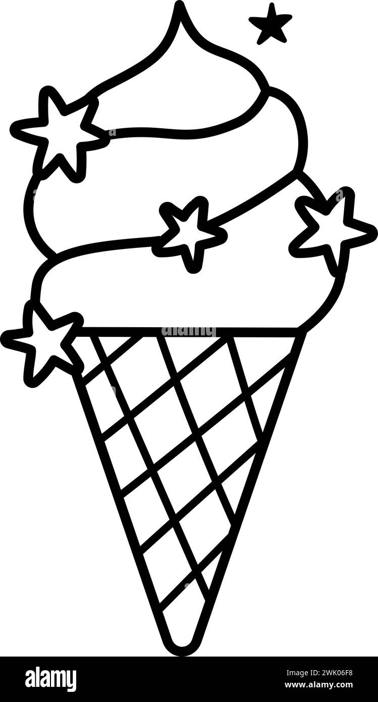 Vector black and white rainbow ice-cream cone with unicorn stars ...