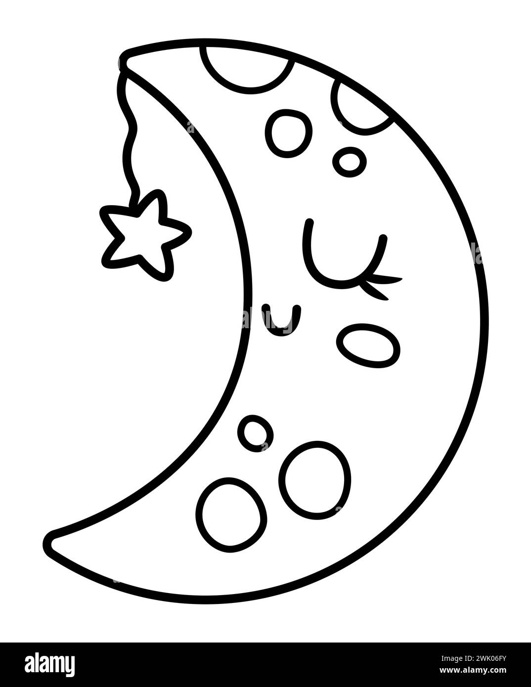 Vector black and white smiling half-moon icon with closed eyes ...