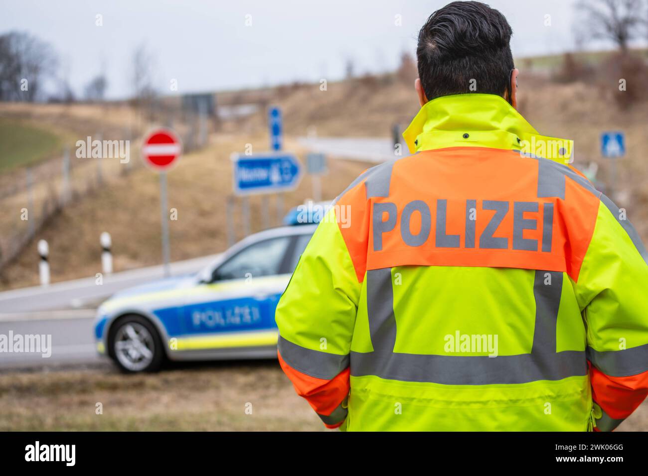 Adelsried, Bavaria, Germany - January 31, 2024: Police officer with ...