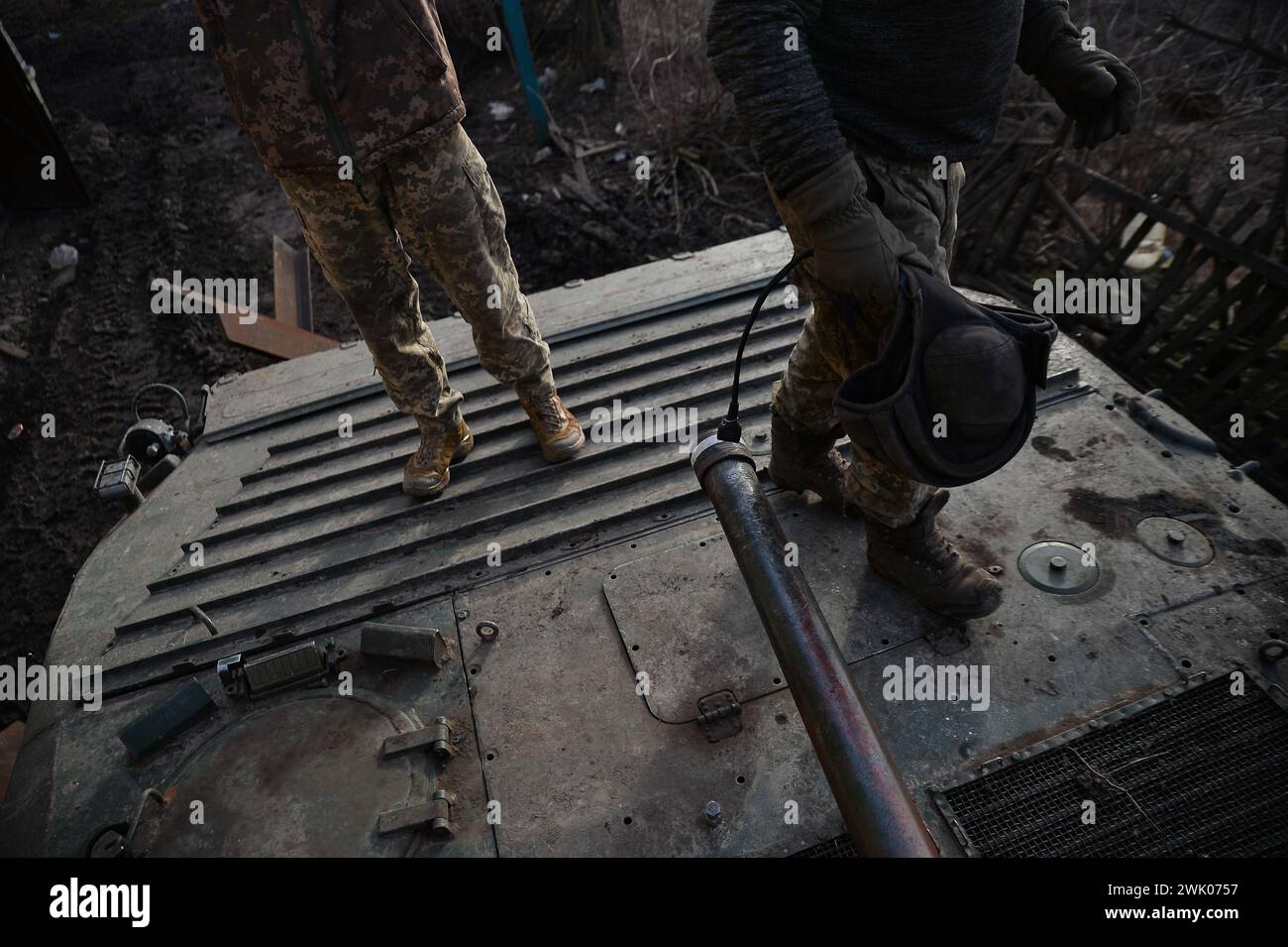 Avdiivka, Donetsk Oblast, Ukraine. 17th Feb, 2024. A Ukrainian BMP crew ...