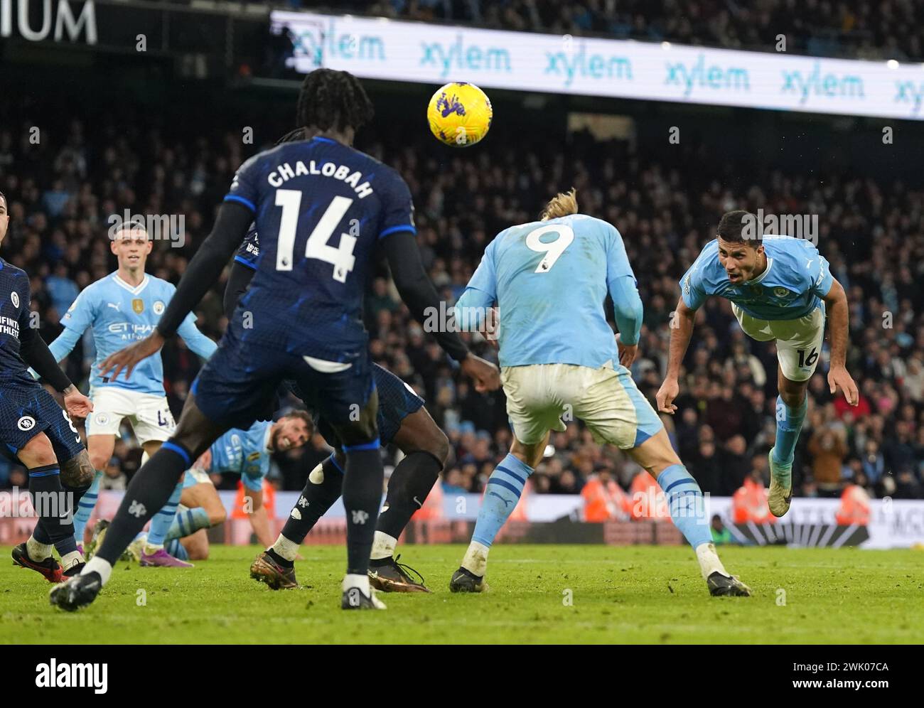 Manchester City's Rodri attempts a shot on goal during the Premier ...