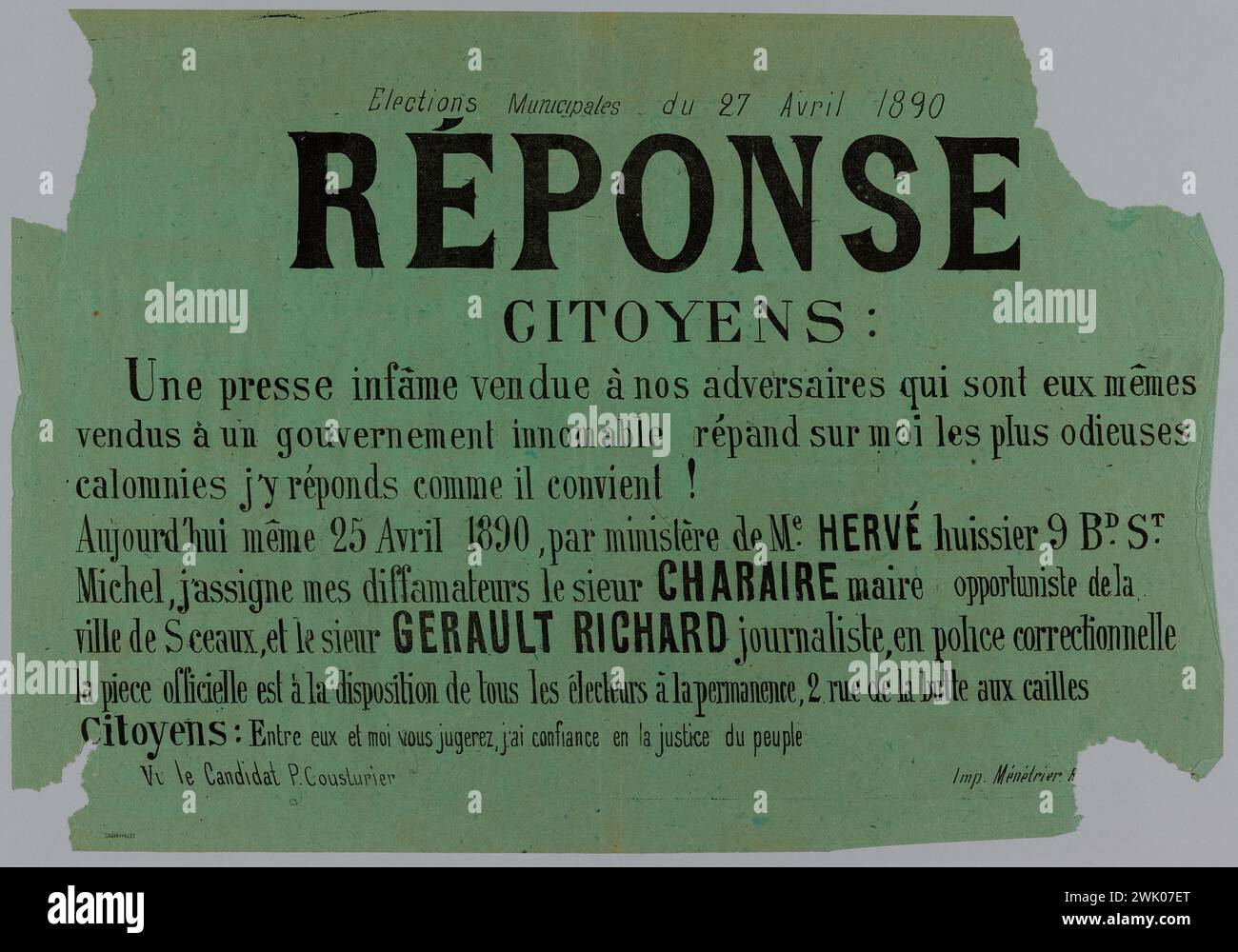 Ménétrier printing, municipal elections of April 27, 1890/ answer ...