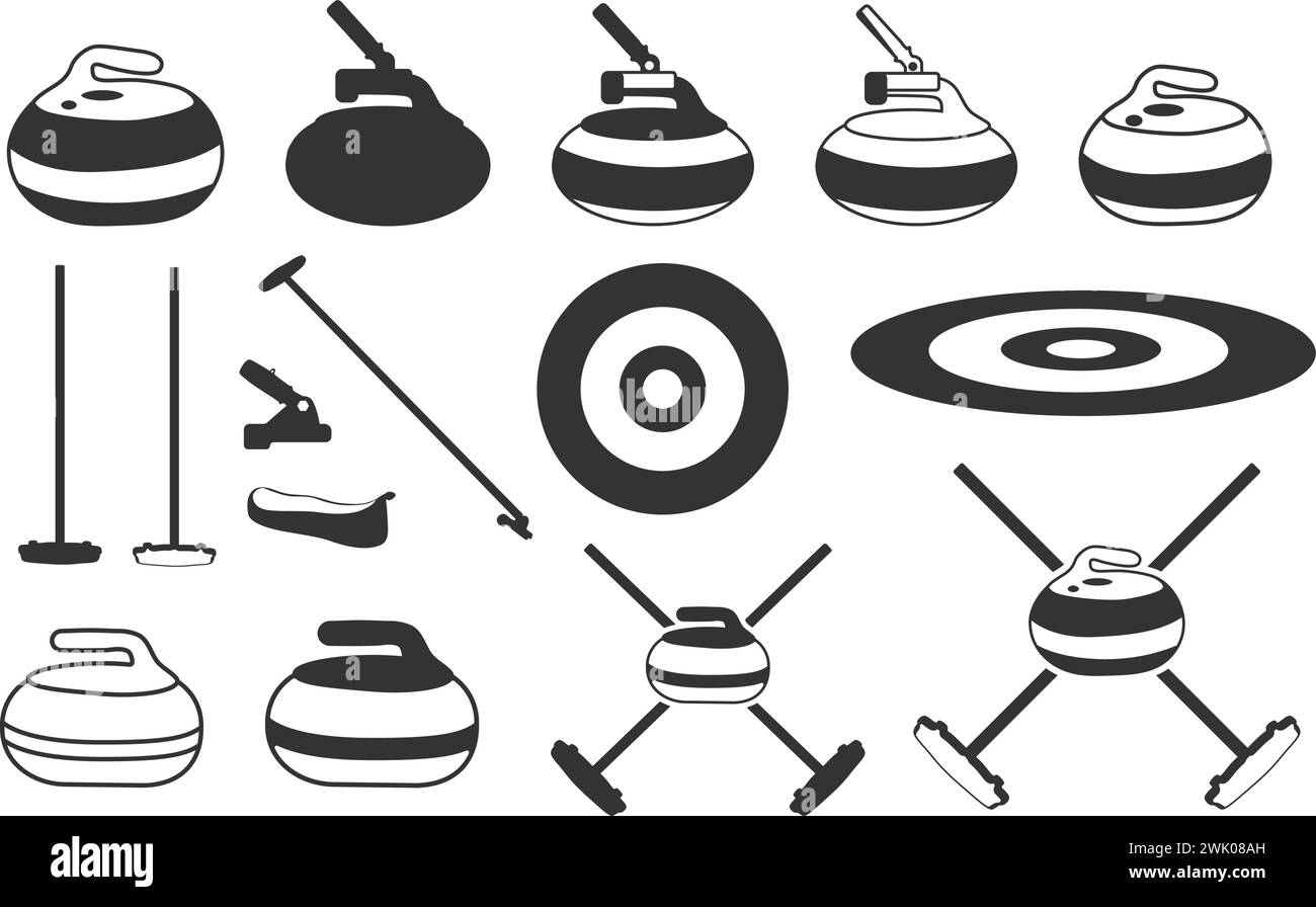 Curling sports equipment silhouette, Silhouette of curling stone ...