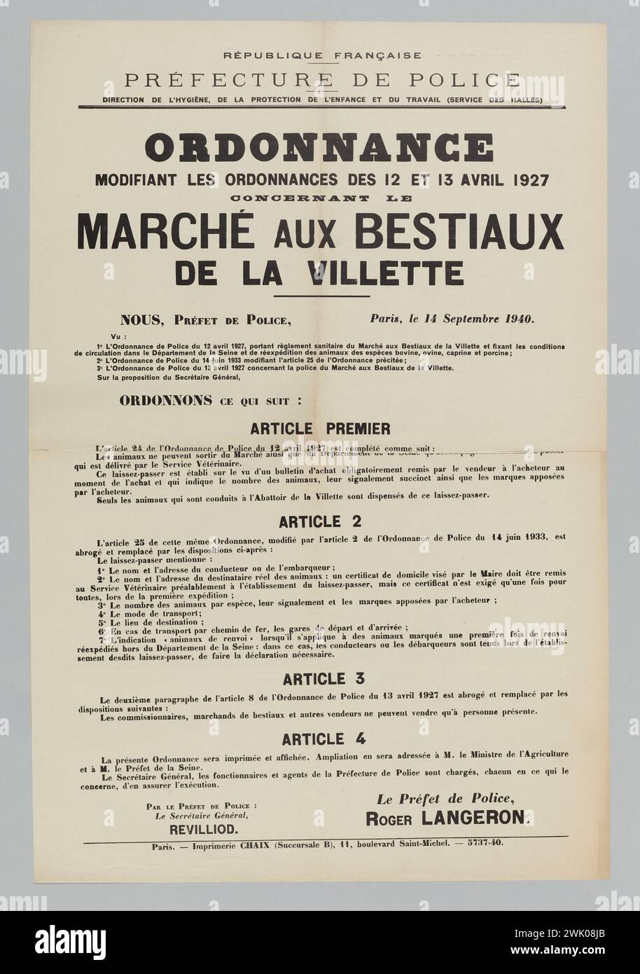 Imprimerie Chaix, Police Prefecture/ Direction of Hygiene, Protection ...