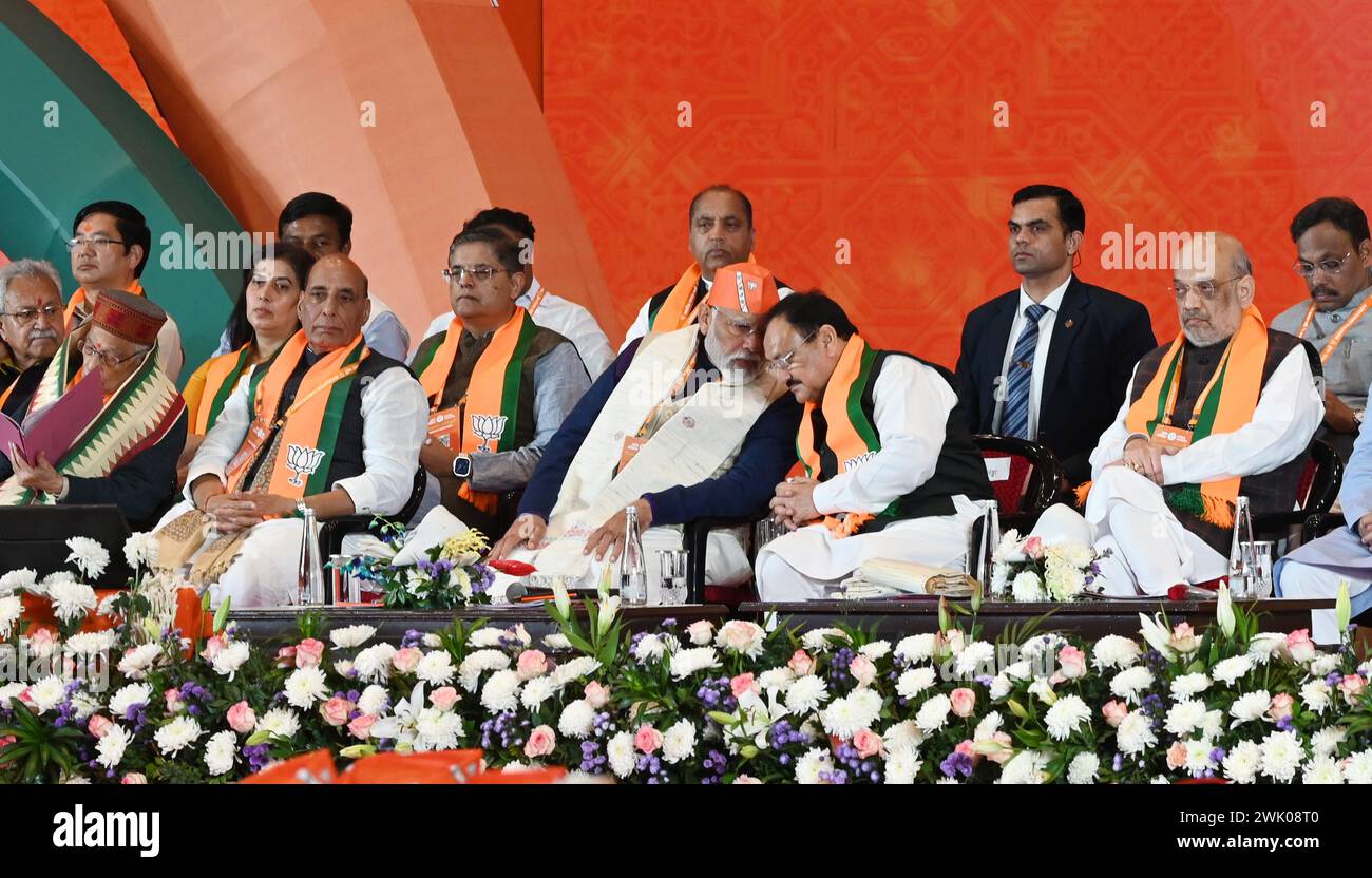 NEW DELHI, INDIA -FEBRUARY 17: Prime Minister Narendra Modi with Home Minister Amit Shah ...