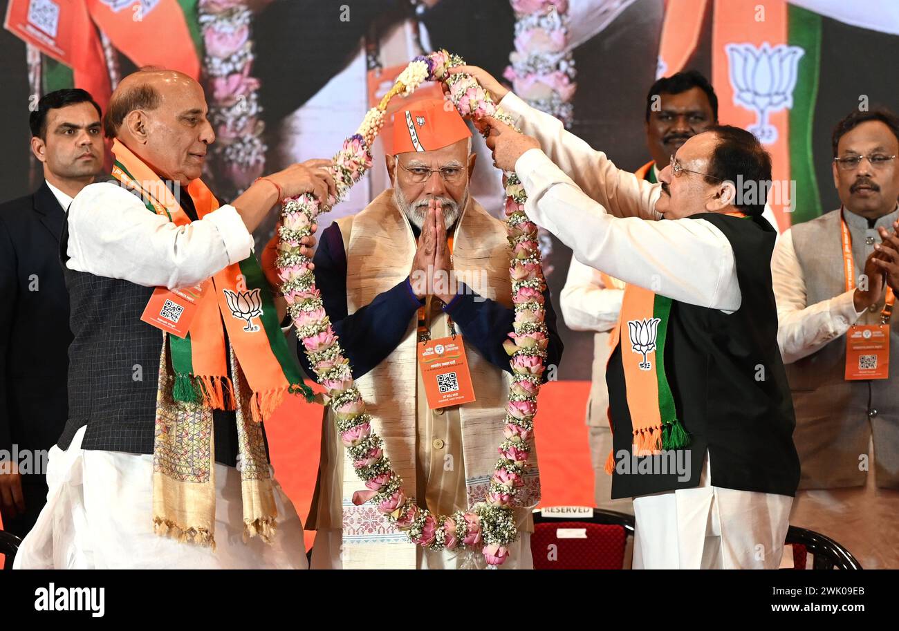 NEW DELHI, INDIA -FEBRUARY 17: Prime Minister Narendra Modi with Defence Minister Rajnath Singh ...