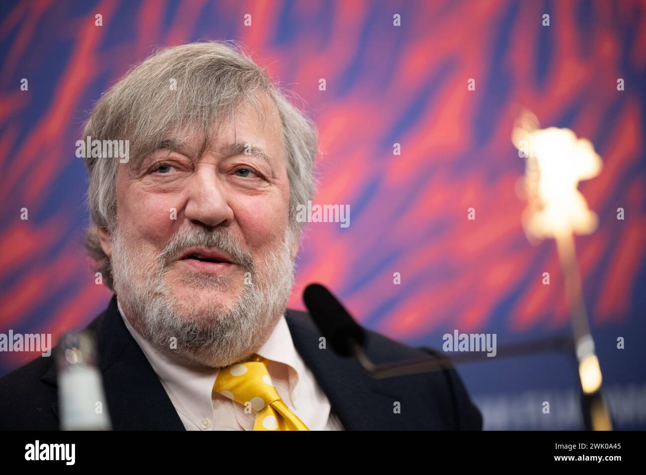 Berlin, Germany. 17th Feb, 2024. Stephen Fry, actor, signing autographs ...