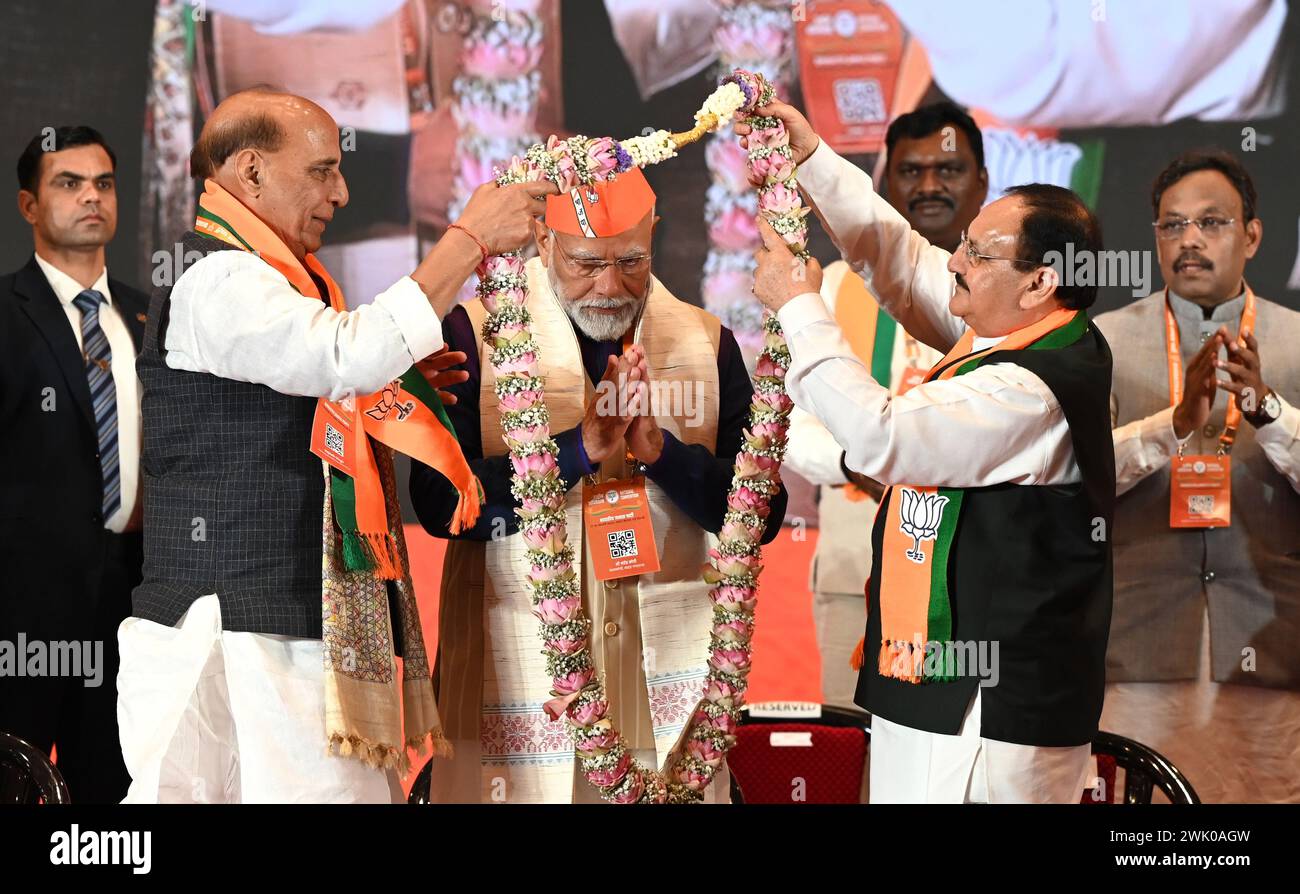 NEW DELHI, INDIA -FEBRUARY 17: Prime Minister Narendra Modi with Defence Minister Rajnath Singh ...