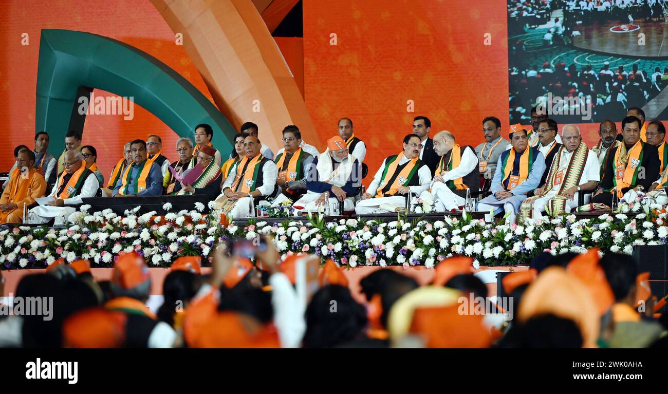 NEW DELHI, INDIA -FEBRUARY 17: Prime Minister Narendra Modi with Home Minister Amit Shah ...