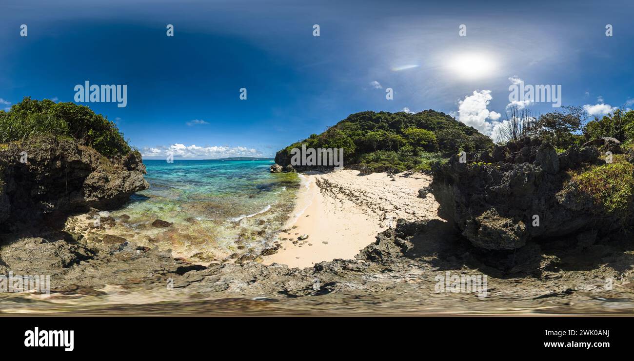 Ocean waves crashing over the coastal beach in Boracay Island. Malay ...