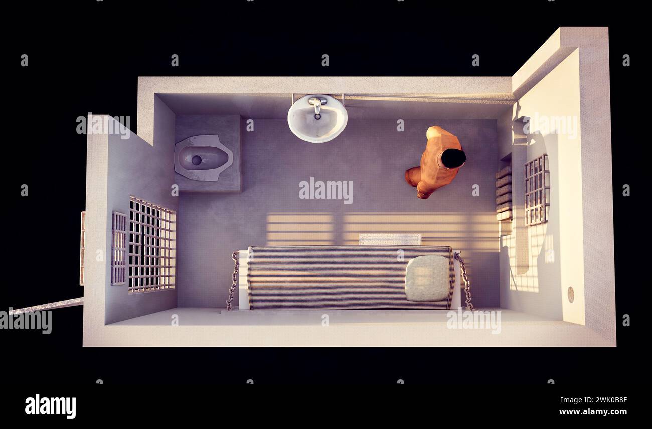 Prison, cell of a North Siberian penitentiary, Kharp prison. Detained ...