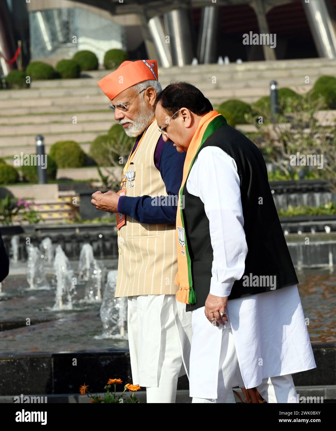 NEW DELHI, INDIA -FEBRUARY 17: Prime Minister Narendra Modi with BJP national President J P ...