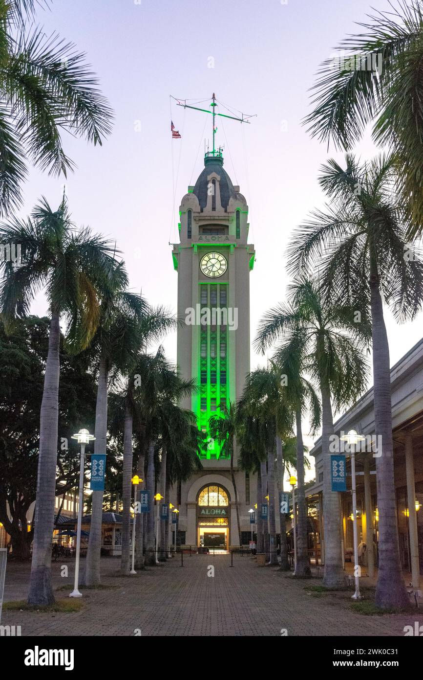 The aloha tower at dusk aloha tower marketplace clock clocktower hi-res ...