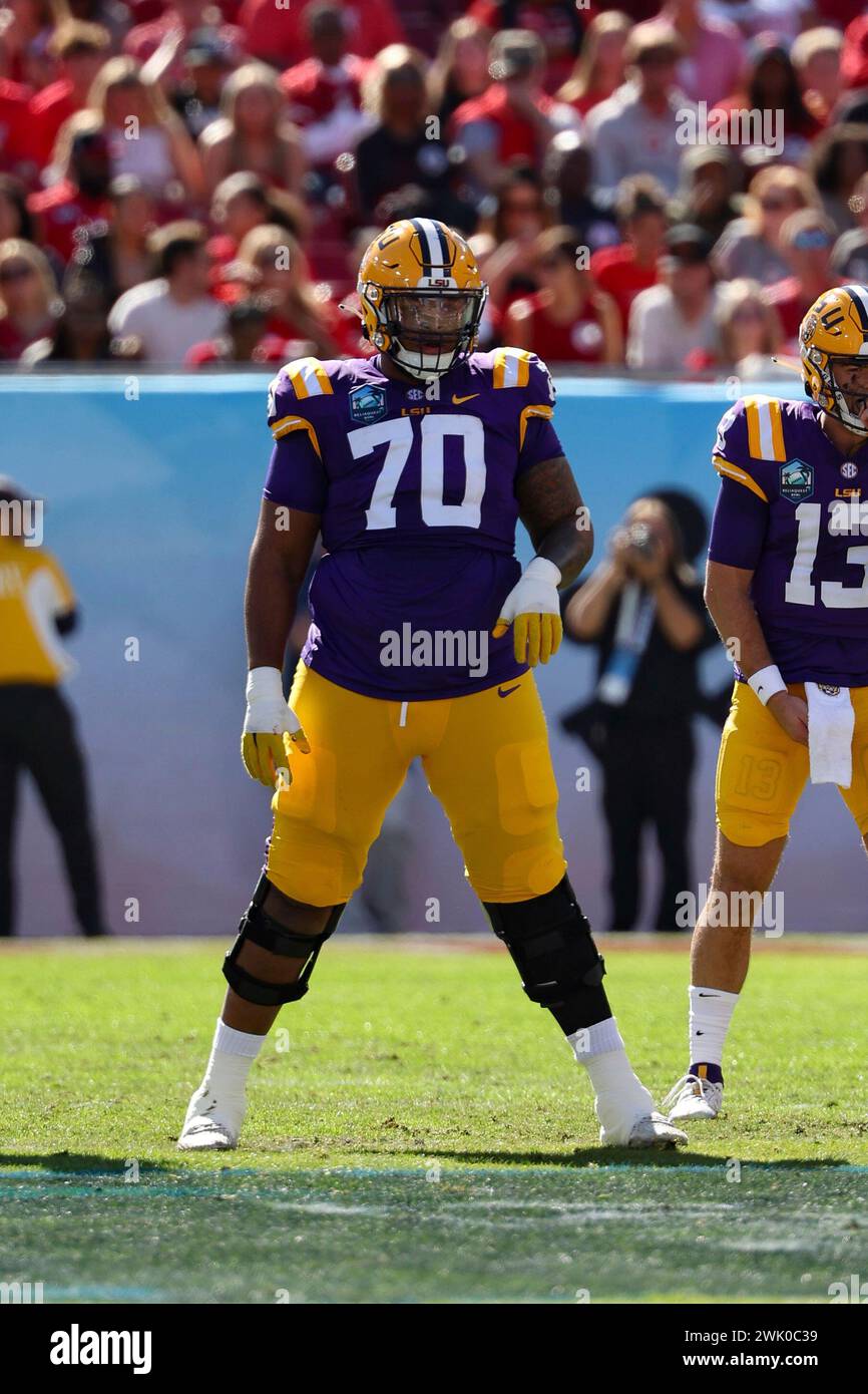 LSU Tigers offensive lineman Miles Frazier (70) takes a break in the ...