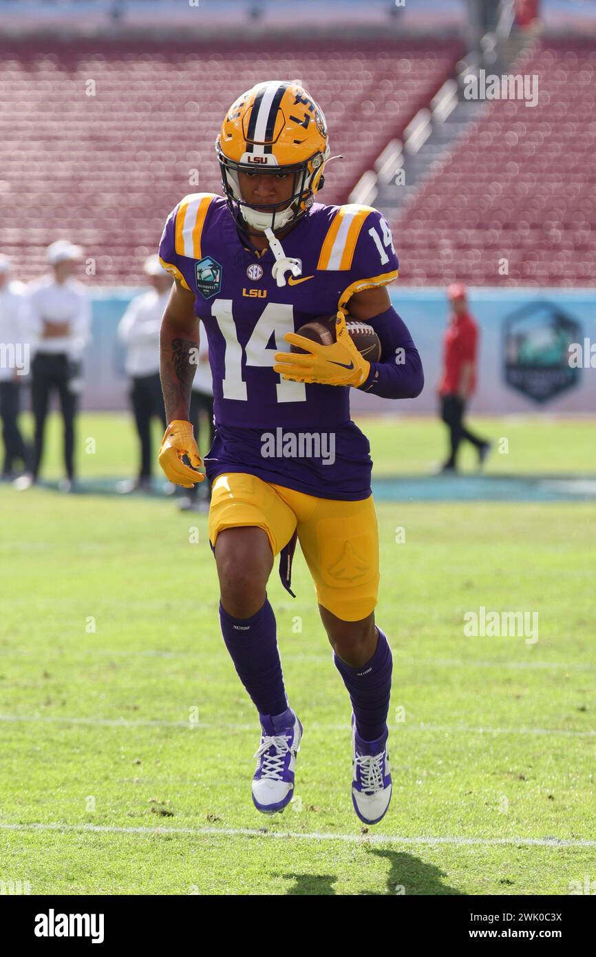 LSU Tigers wide receiver Jalen Brown (14) runs with the ball during ...