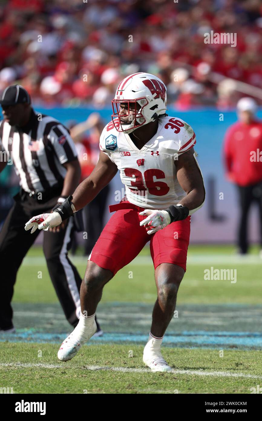 Wisconsin Badgers linebacker Jake Chaney (36) takes a defensive ...
