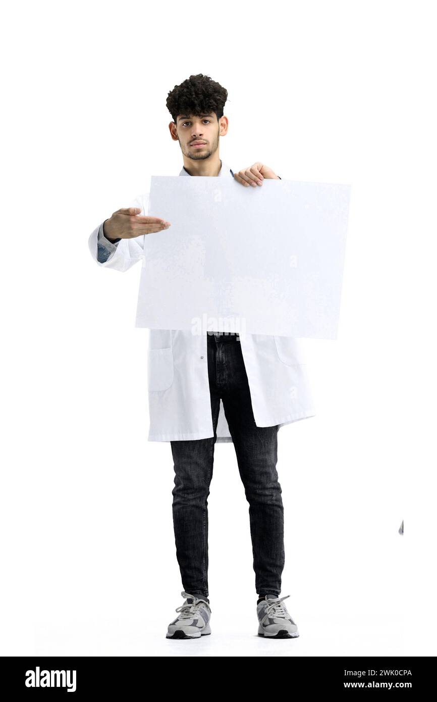 Male doctor, full-length, on a white background, with a white sheet ...