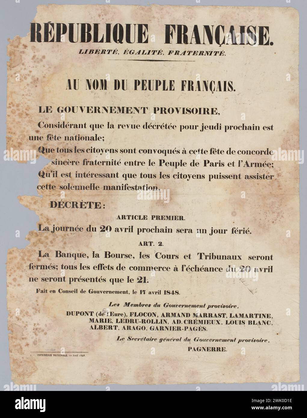National Imprimerie, French Republic./ Liberte, Egalite, Fraternite ...