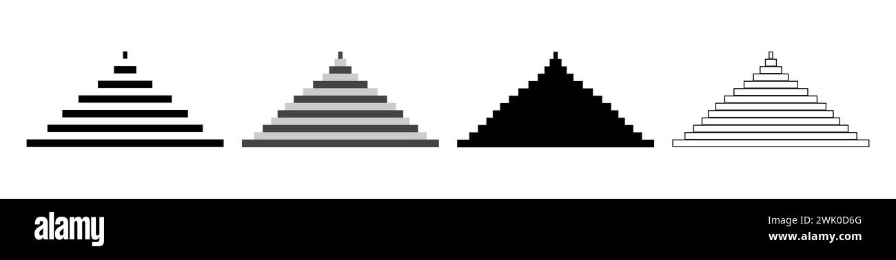 Set of 4 simple monochrome pyramids. Horizontal rectangles forming a pyramid. Silhouette ...