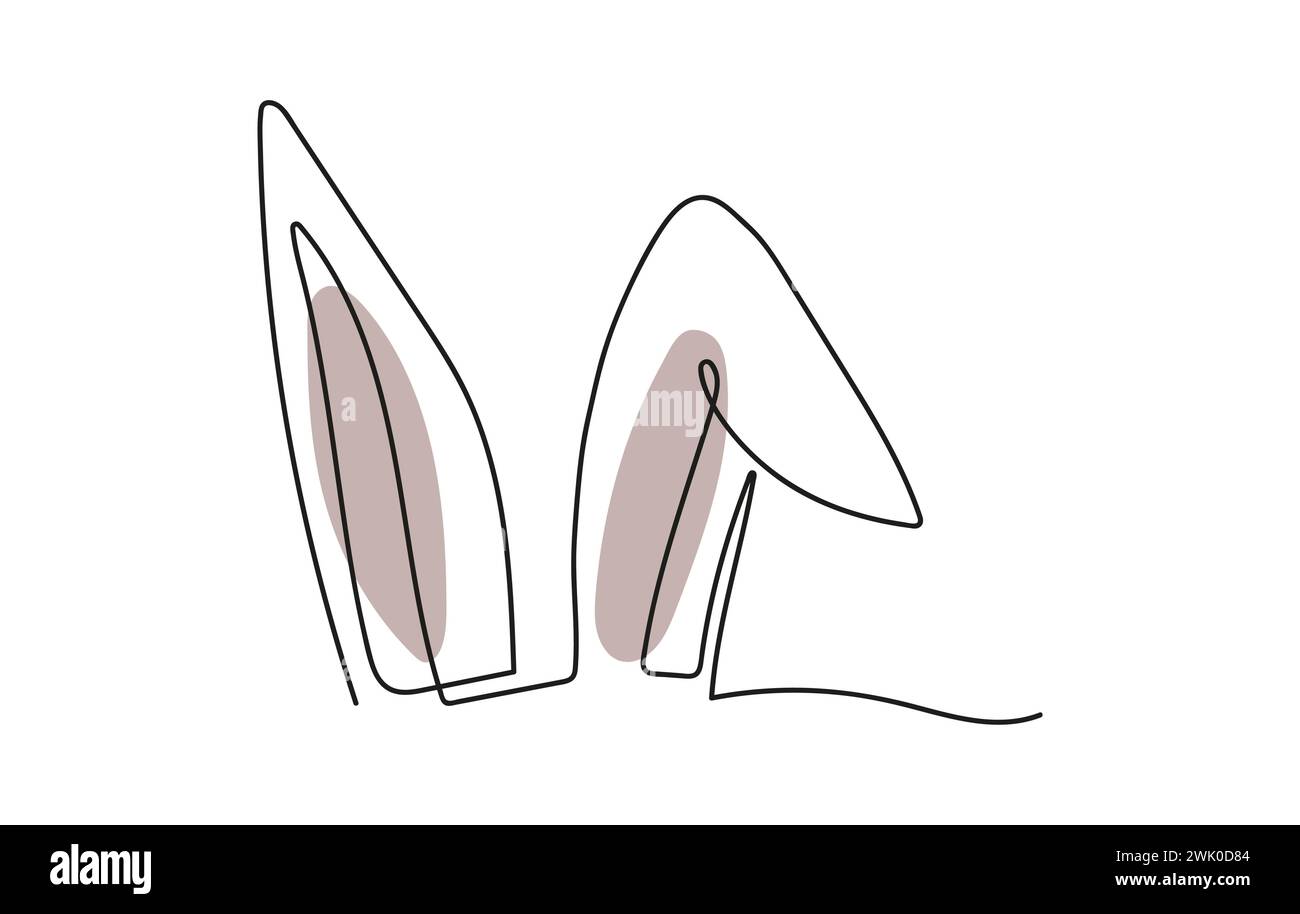 Continuous one line drawing of rabbit ears. Line art of funny Easter ...