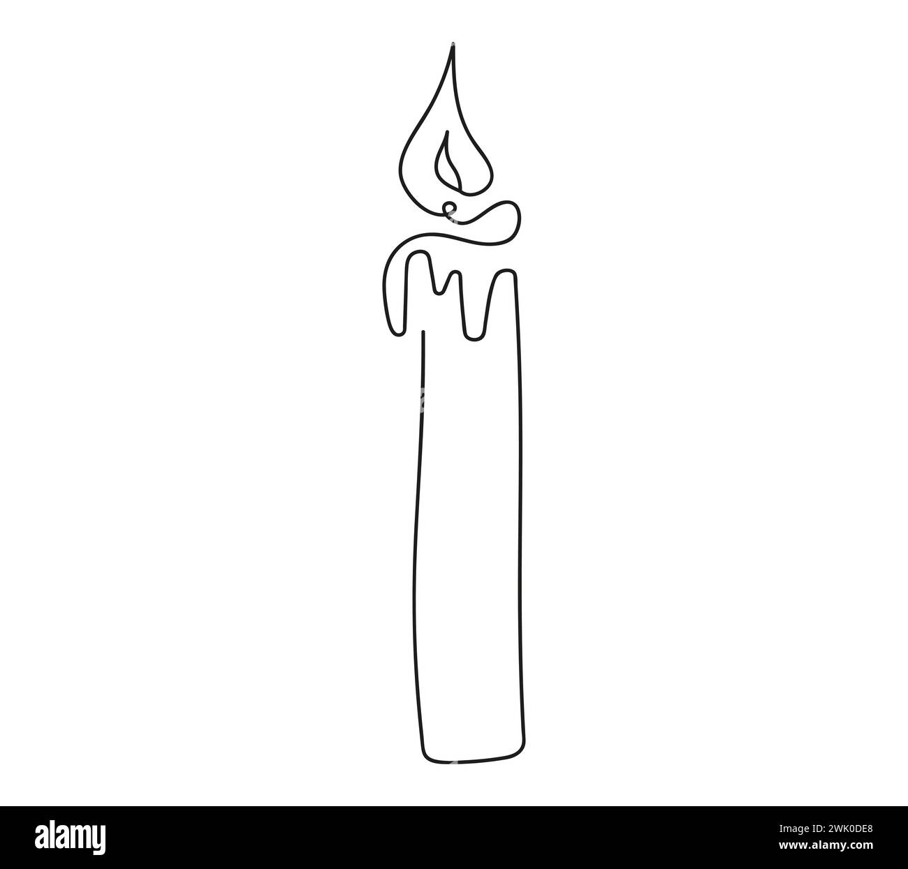 Wax candle with flame. Burning candle. Continuous one line drawing ...