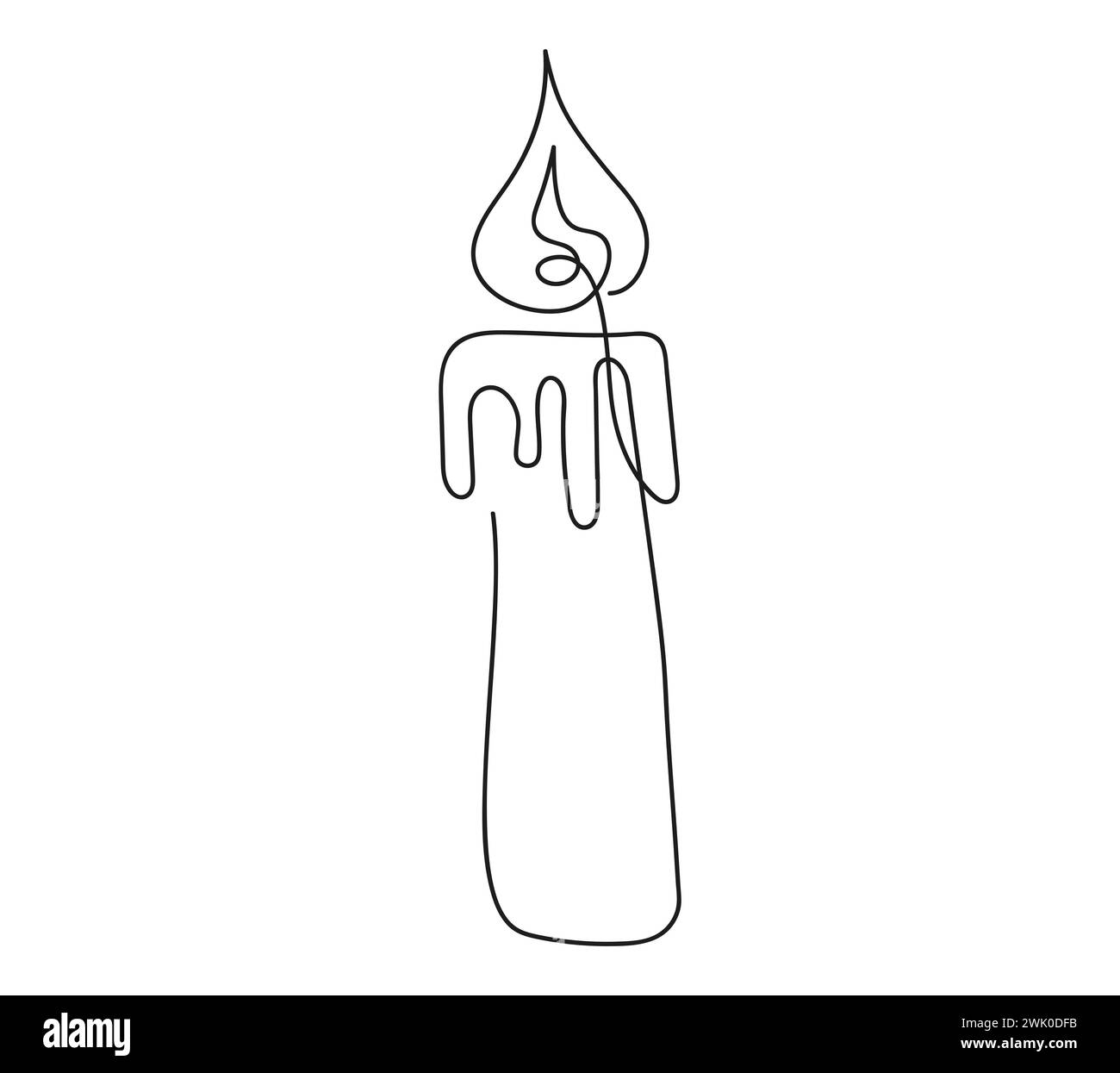 Wax candle with flame. Burning candle. Continuous one line drawing ...