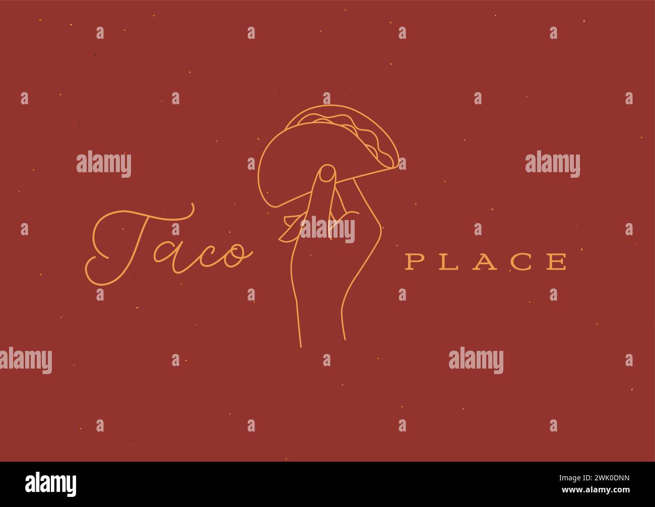 Hand holding taco with lettering drawing in linear style on beige ...