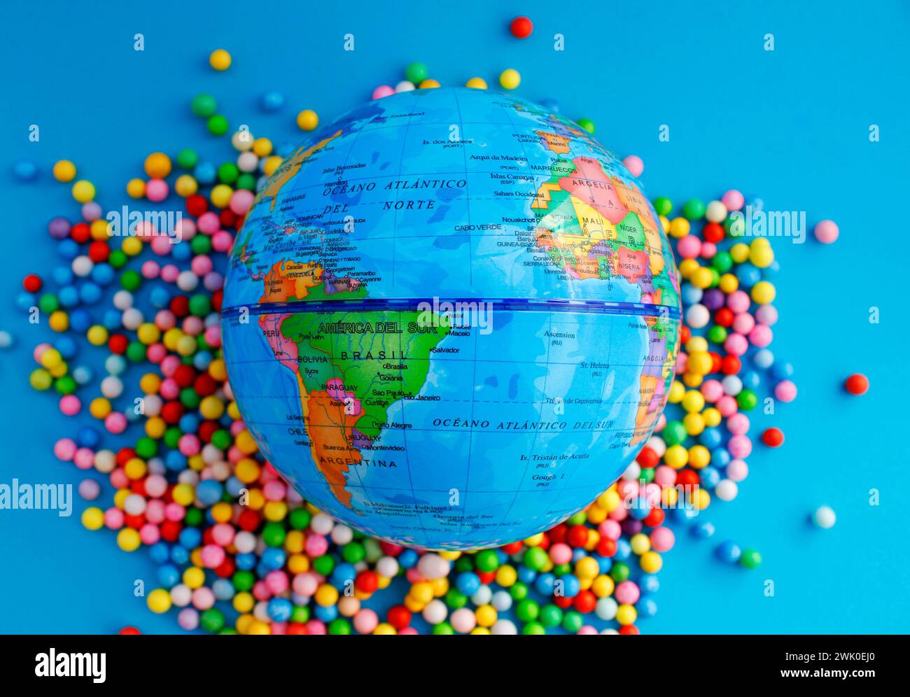 Planet Earth on spheres of many colors (texts in Spanish Stock Photo ...