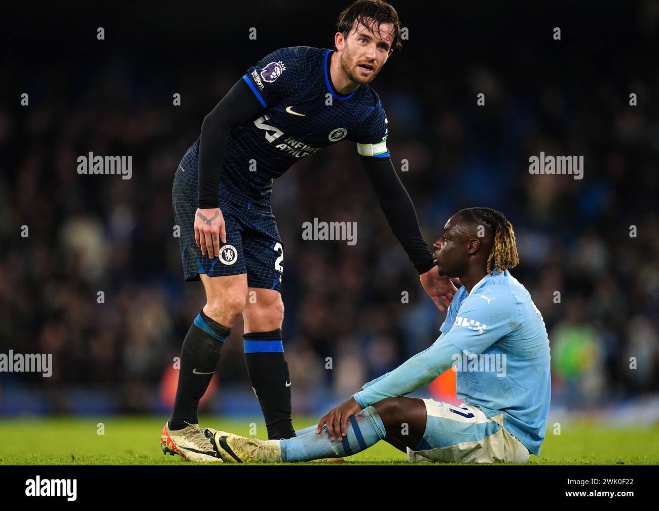 Chelsea's Ben Chilwell consoles Manchester City's Jeremy Doku following ...