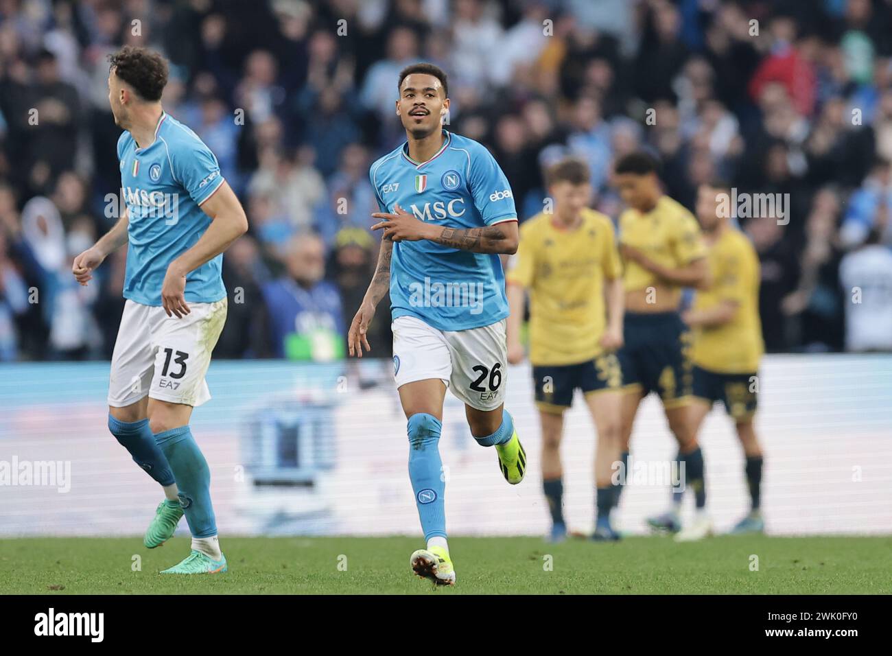 SSC Napoli’s Belgian forward Cyril Ngonge celebrates after scoring a ...