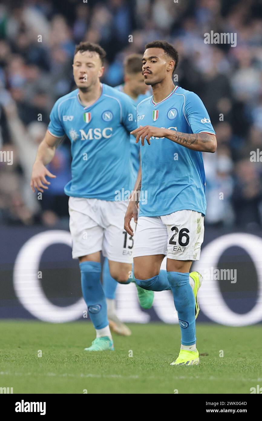 SSC Napoli’s Belgian forward Cyril Ngonge celebrates after scoring a ...