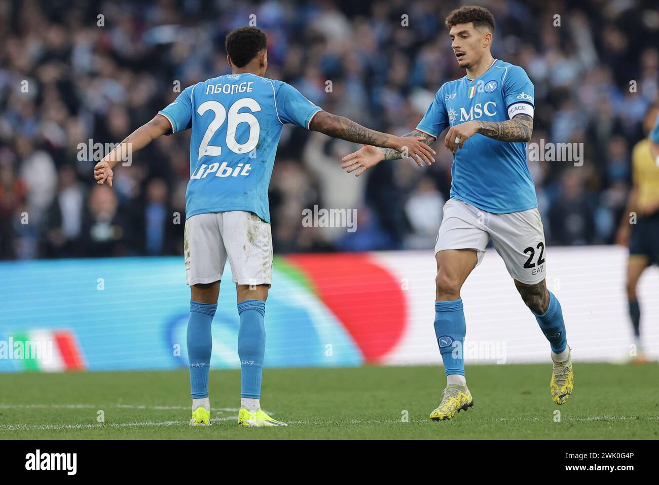 SSC Napoli’s Belgian forward Cyril Ngonge celebrates after scoring a ...